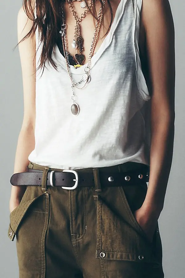 Free People Rhodes Studded Leather Belt - Mocha