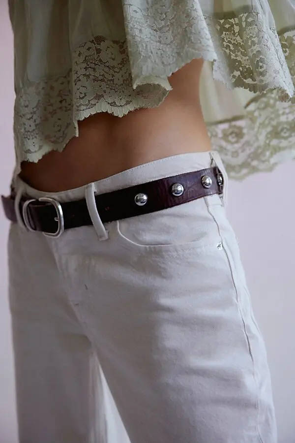 Free People Rhodes Studded Leather Belt - Mocha