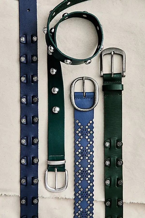 Free People Rhodes Studded Leather Belt - Uncut Emerald
