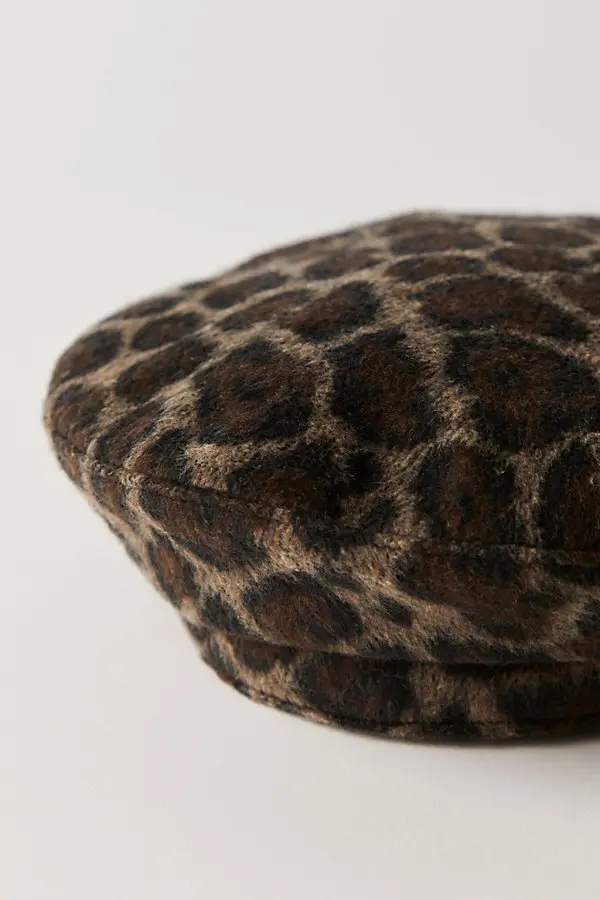 Understated Leather Penny Leopard Beret In Brown - 58% Off  display picture 3
