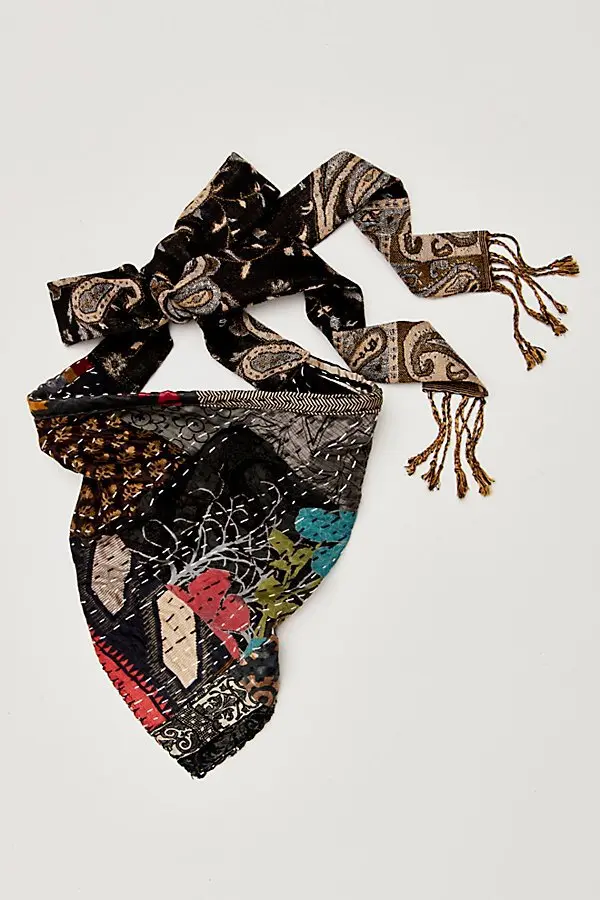 CURRIED MYRRH One Of A Kind Kantha Hair Scarf - Black
