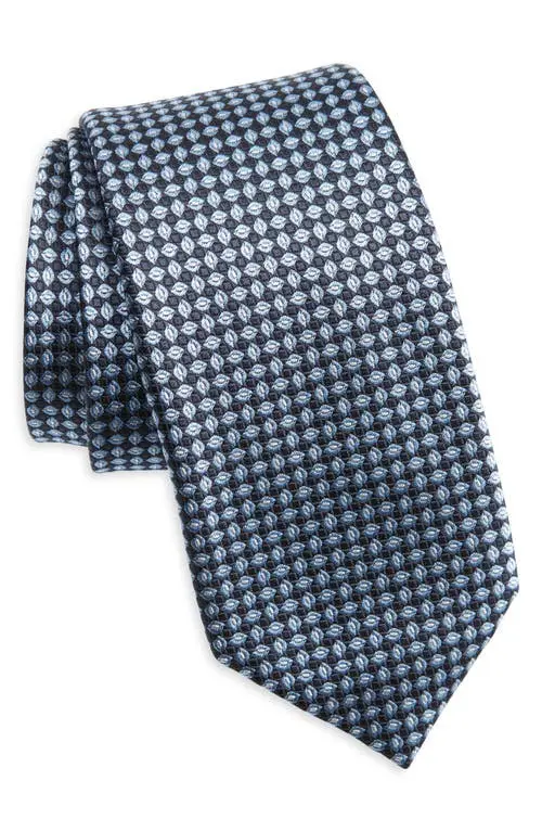 Zegna Cinque Pieghe Geo Jacquard Silk Tie - Navy