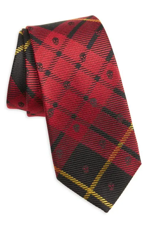 Alexander McQueen Tartan Skull Silk Neck Tie - Red/black