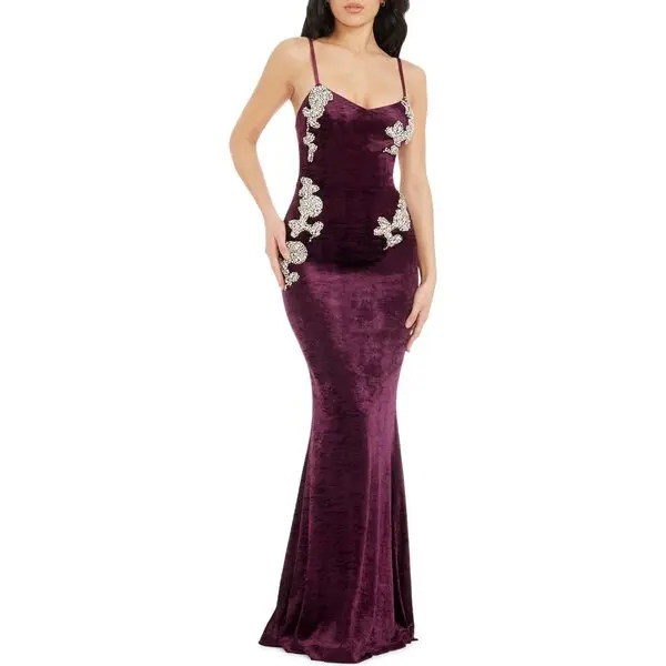 Dress The Population Giovanna Velvet Mermaid Gown - Midnight Plum