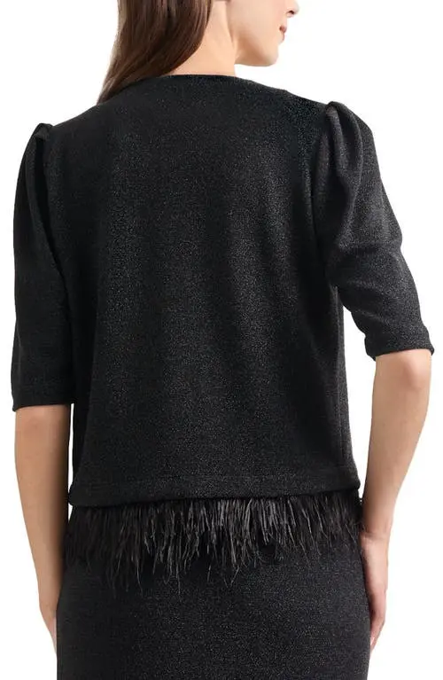 Misook Sparkle Feather Trim Jacket