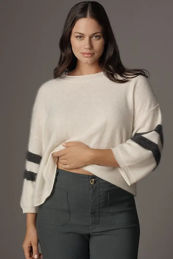 PILCRO Brushed Cashmere Boxy Crop Sweater - Ivory