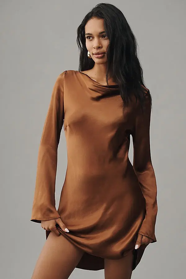 Anthropologie Long-Sleeve Cowl-Neck Mini Dress In Brown - 87% Off |  Editorialist