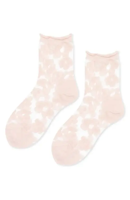 Hansel From Basel Poppy Flower Sheer Crew Socks - Blush