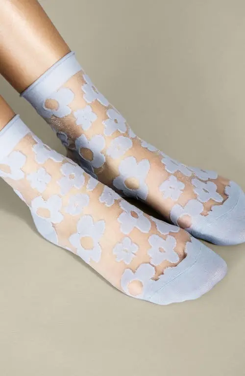 Hansel From Basel Poppy Flower Sheer Crew Socks - Grey