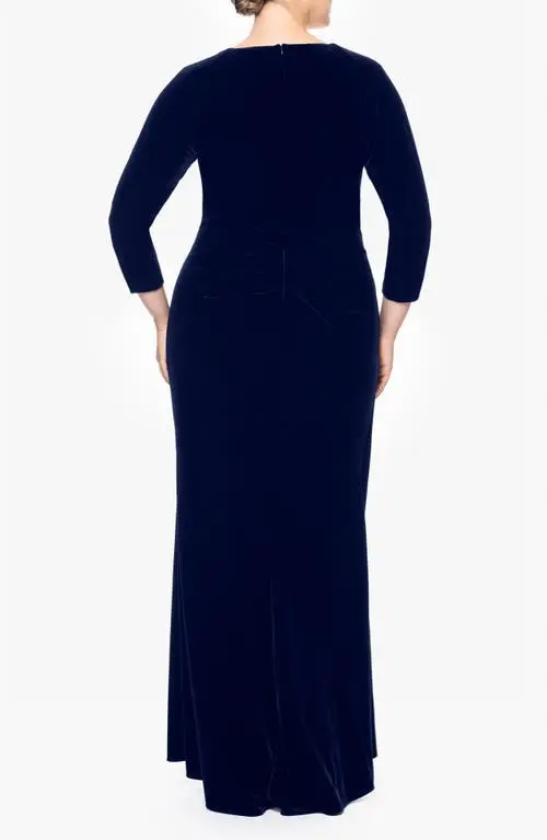 XSCAPE EVENINGS Ruffle Stretch Velvet Gown