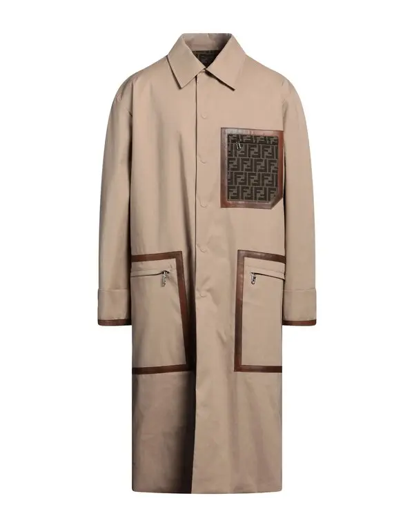 Fendi Camel Cotton Single-breasted Trench Coat With Calfskin Details - Beige