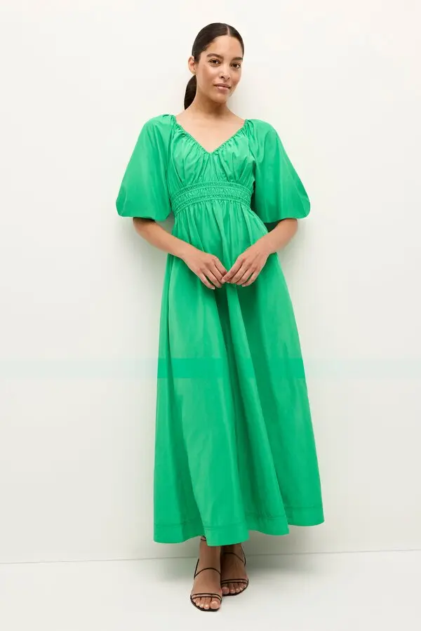 Marie Oliver Ava Blouson-Sleeve Empire Maxi Dress - Green | Editorialist