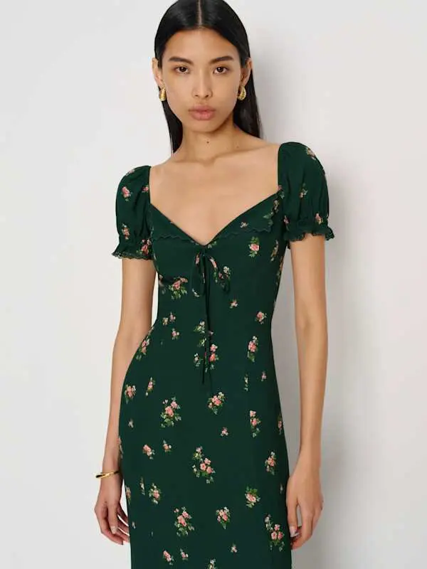 REFORMATION Shyla Midi Dress - Green | Editorialist