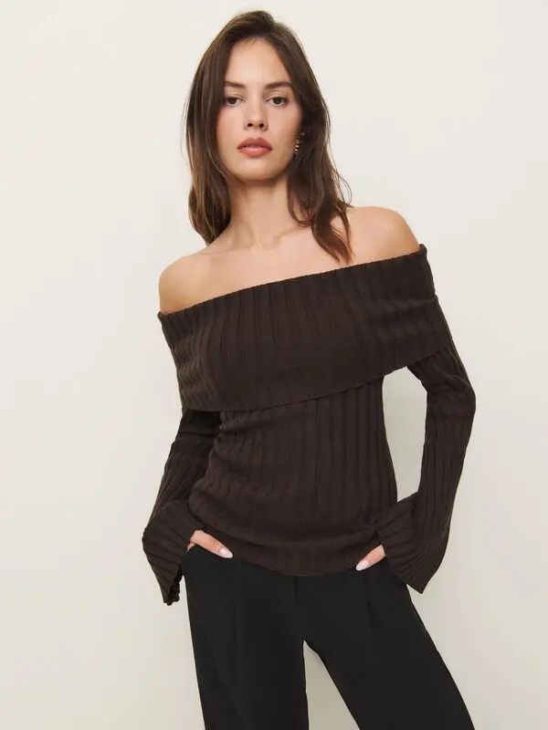 REFORMATION Lana Cashmere Blend Sweater - Brown
