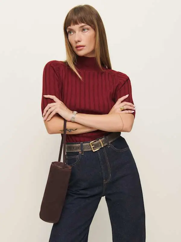 REFORMATION Simona Cylinder Shoulder Bag - Brown