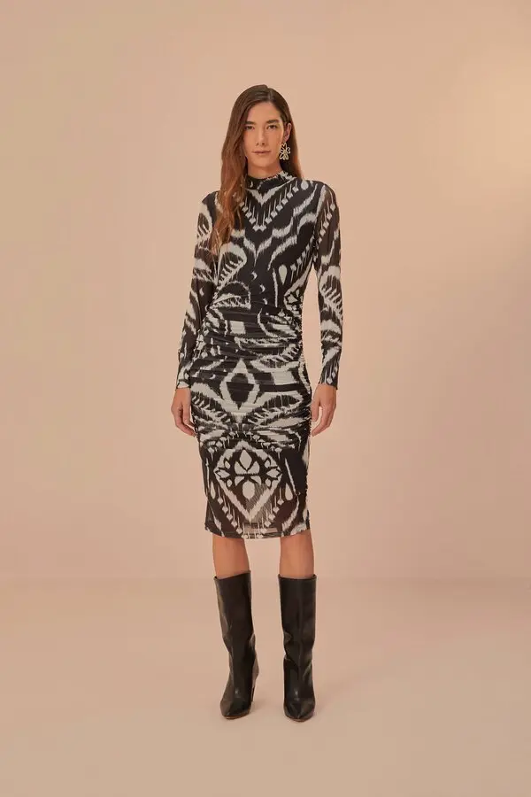 Farm Rio Pineapple Ikat Tulle Midi Dress