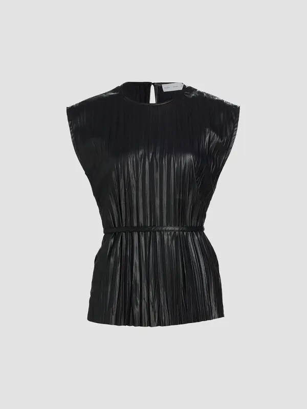 Proenza Schouler White Label Lyra Pleated Faux Leather Top - Black
