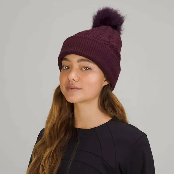 Lululemon Cable Knit Pom Beanie Hat Winter Hat Cassis NWT Lululemon Cable Knit Pom Beanie - NWT | Mercari main image 4
