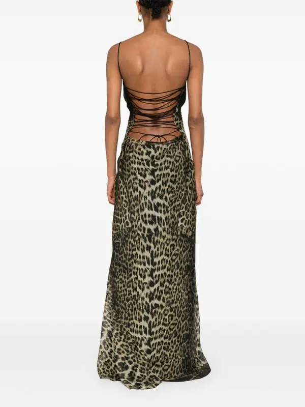 jean paul gaultier leopard print silk chiffon maxi dress Jean Paul Gaultier Leopard Mesh Maxi Dress in Natural
