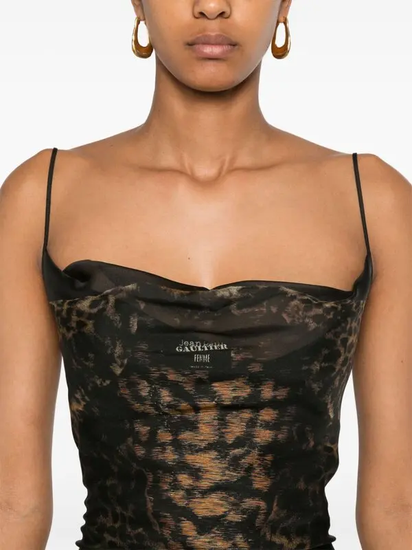 jean paul gaultier leopard print silk chiffon maxi dress Jean Paul Gaultier Leopard-Print Maxi Dress - Brown