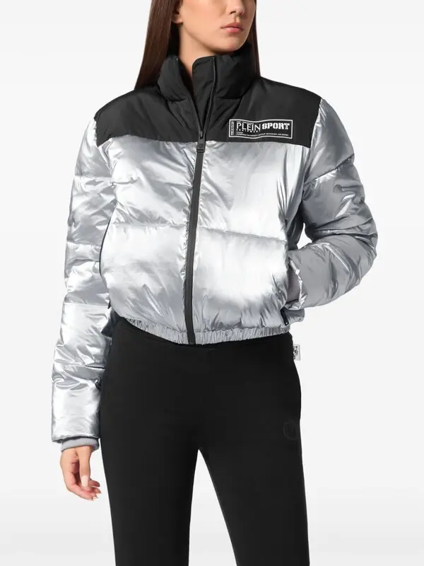 PLEIN SPORT Logo-appliquéd Puffer Jacket - Silver