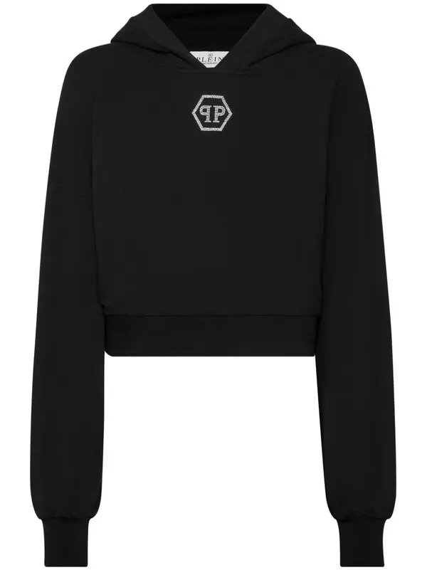 Philipp Plein Crystal Logo Cropped Hoodie