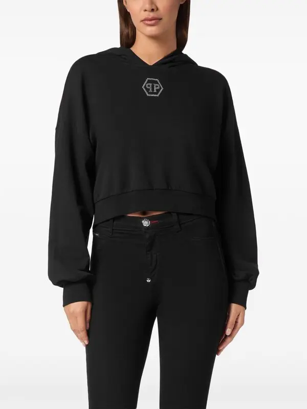 Philipp Plein Crystal Logo Cropped Hoodie