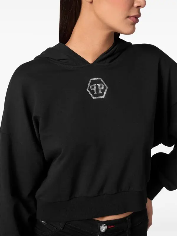 Philipp Plein Crystal Logo Cropped Hoodie