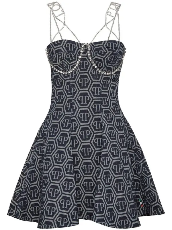 Philipp Plein Monogram-jacquard Denim Mini Dress