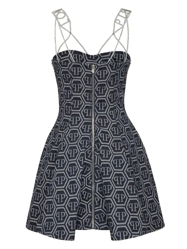 Philipp Plein Monogram-jacquard Denim Mini Dress