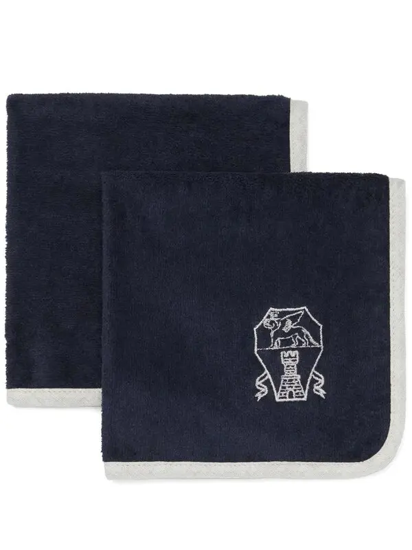 Brunello Cucinelli Embroidered Cotton Towels - Blue