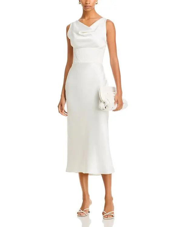 knee length dresses for ladies Naelie Satin Cowl Neck Midi Dress w/ Slit