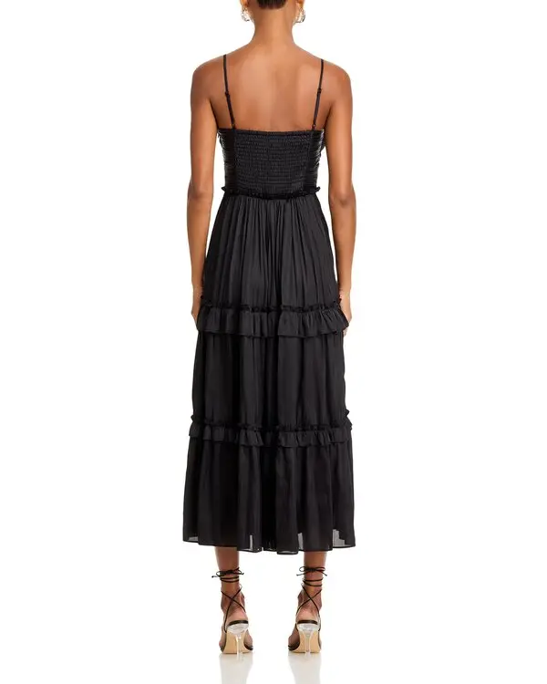 Aqua Ruched Ruffled Midi Dress - Black