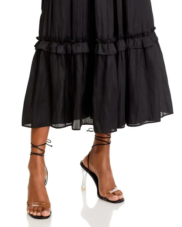 Aqua Ruched Ruffled Midi Dress - Black