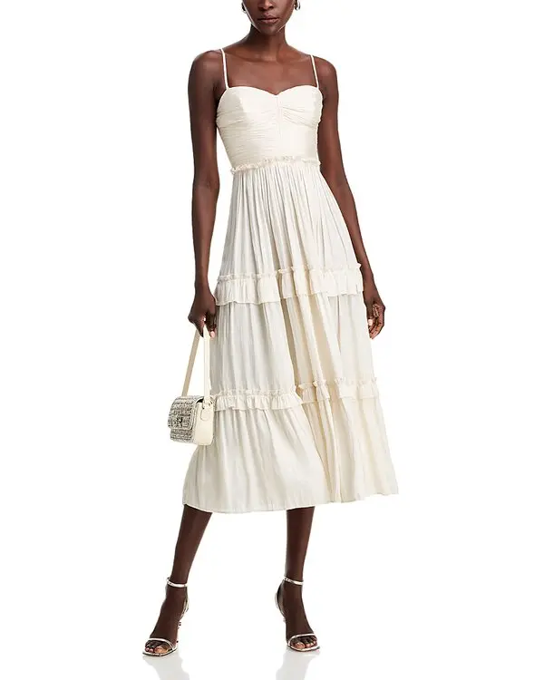 Aqua Ruched Ruffled Midi Dress - Ivory