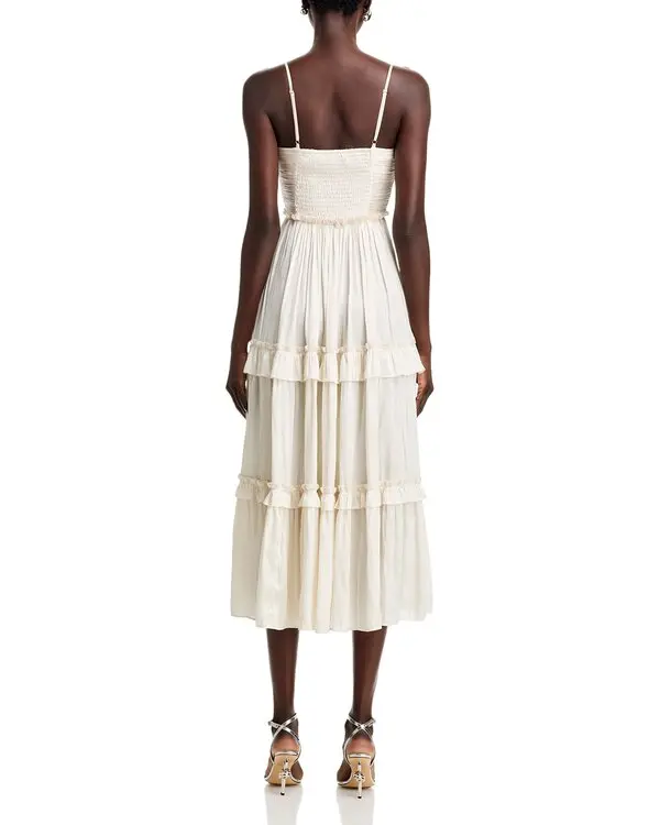 Aqua Ruched Ruffled Midi Dress