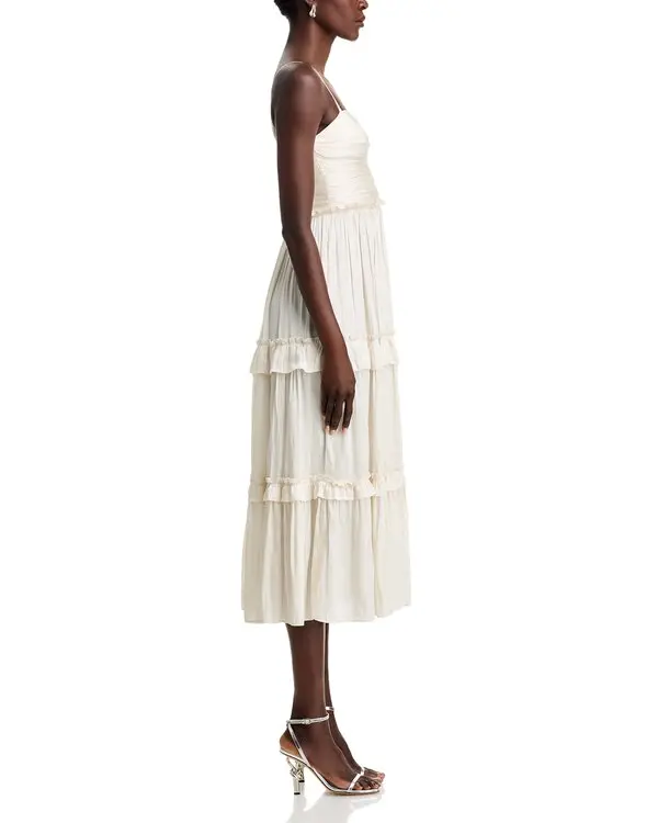 Aqua Ruched Ruffled Midi Dress