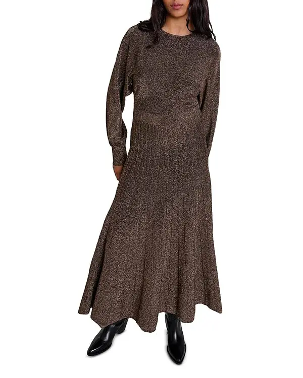 Maje Rillante Metallic Knit Maxi Dress