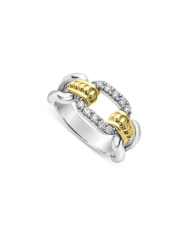 Lagos 18k Yellow Gold & Sterling Silver Diamond Link Ring - Silver/gold