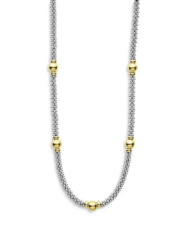 Lagos 18k Yellow Gold & Sterling Silver Caviar Bead Collar Necklace - Silver/gold