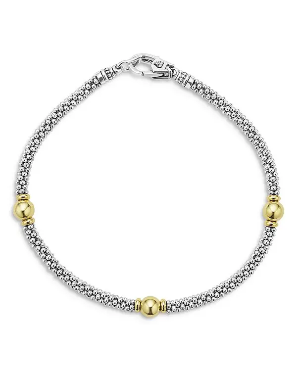 Lagos 18k Yellow Gold & Sterling Silver Caviar Bead Link Bracelet - Silver/gold
