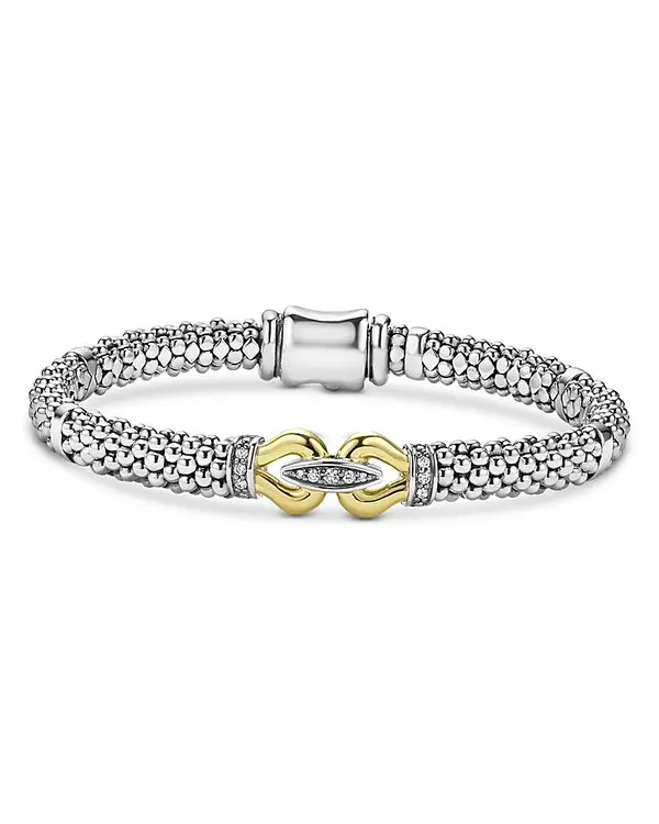 Lagos 18k Yellow Gold & Sterling Silver Caviar Diamond Buckle Link Bracelet - Silver/gold
