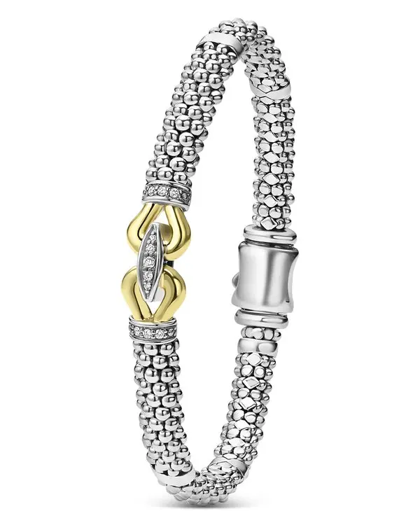 Lagos 18k Yellow Gold & Sterling Silver Caviar Diamond Buckle Link Bracelet - Silver/gold
