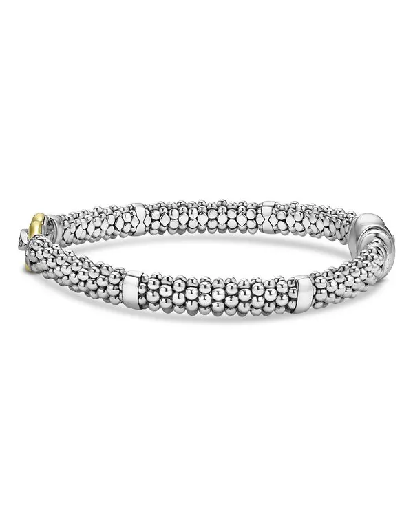 Lagos 18k Yellow Gold & Sterling Silver Caviar Diamond Buckle Link Bracelet - Silver/gold