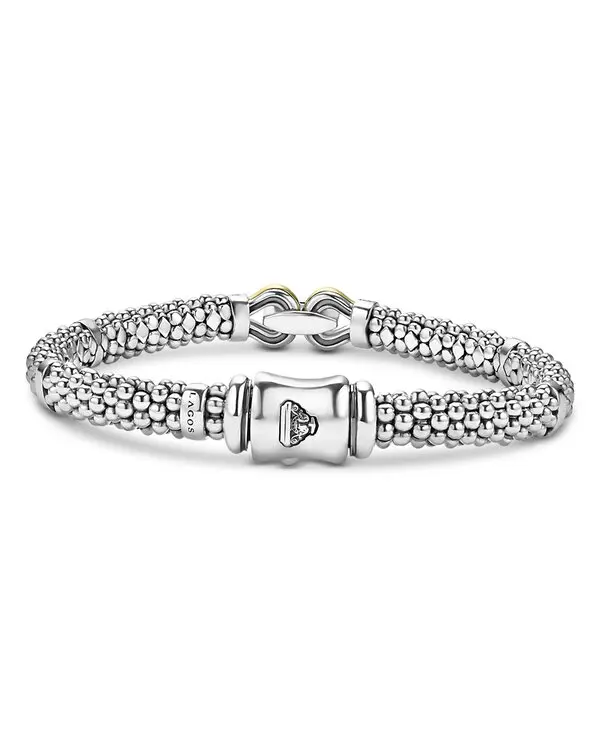 Lagos 18k Yellow Gold & Sterling Silver Caviar Diamond Buckle Link Bracelet - Silver/gold