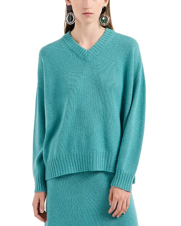 Emporio Armani V-neck Wool-cashmere Blend Sweater - Jade