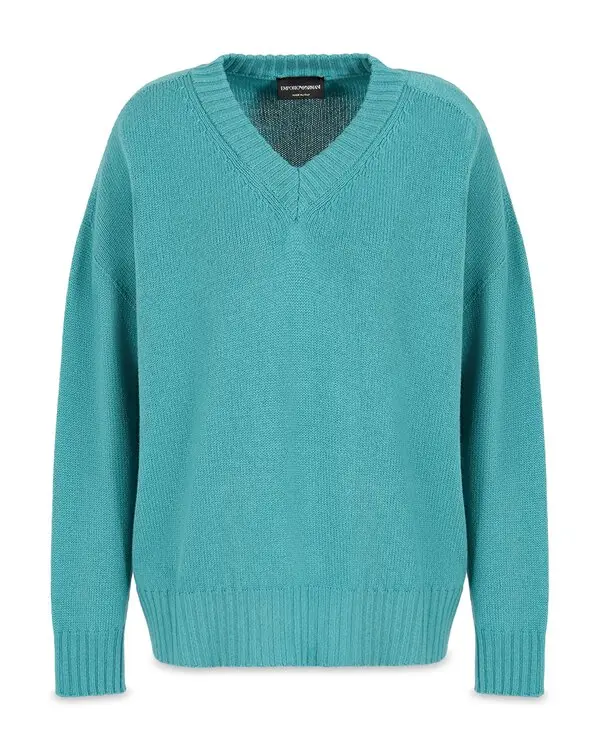 Emporio Armani V-neck Wool-cashmere Blend Sweater - Jade