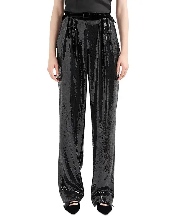 Emporio Armani Belted Micro Sequin Trousers
