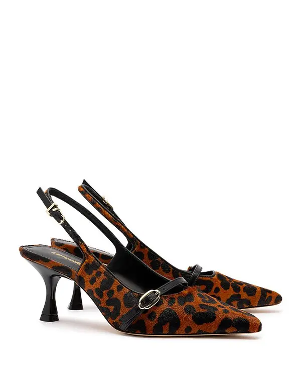 Larroude Ines Animal Print Slingback Pumps - Natural