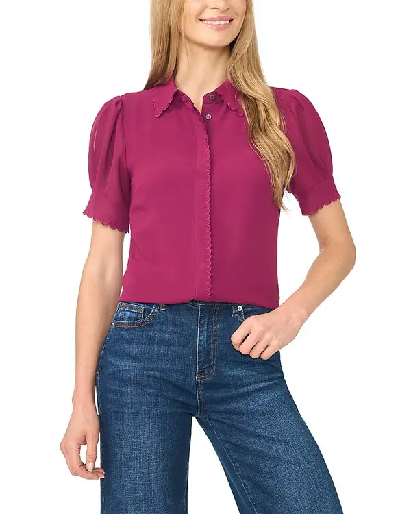 CECE DUPRAZ Scalloped Button Front Blouse - Deep Mulberry